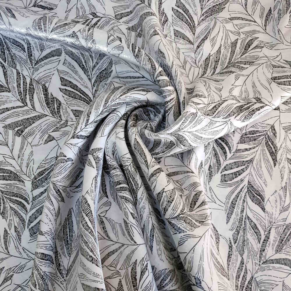 Shimmer Print – Leaves – White | Curtain Dream