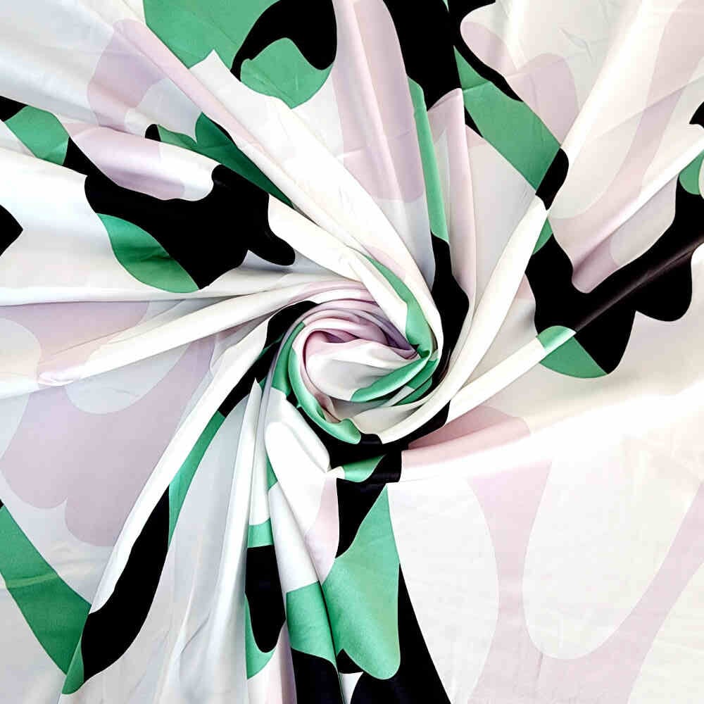 Printed Dull Satin – Abstract – Green | Curtain Dream