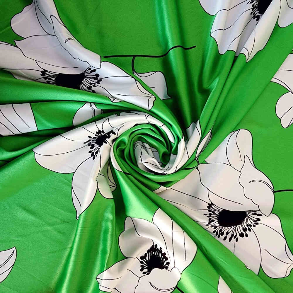 Printed Dull Satin – Floral – Green | Curtain Dream