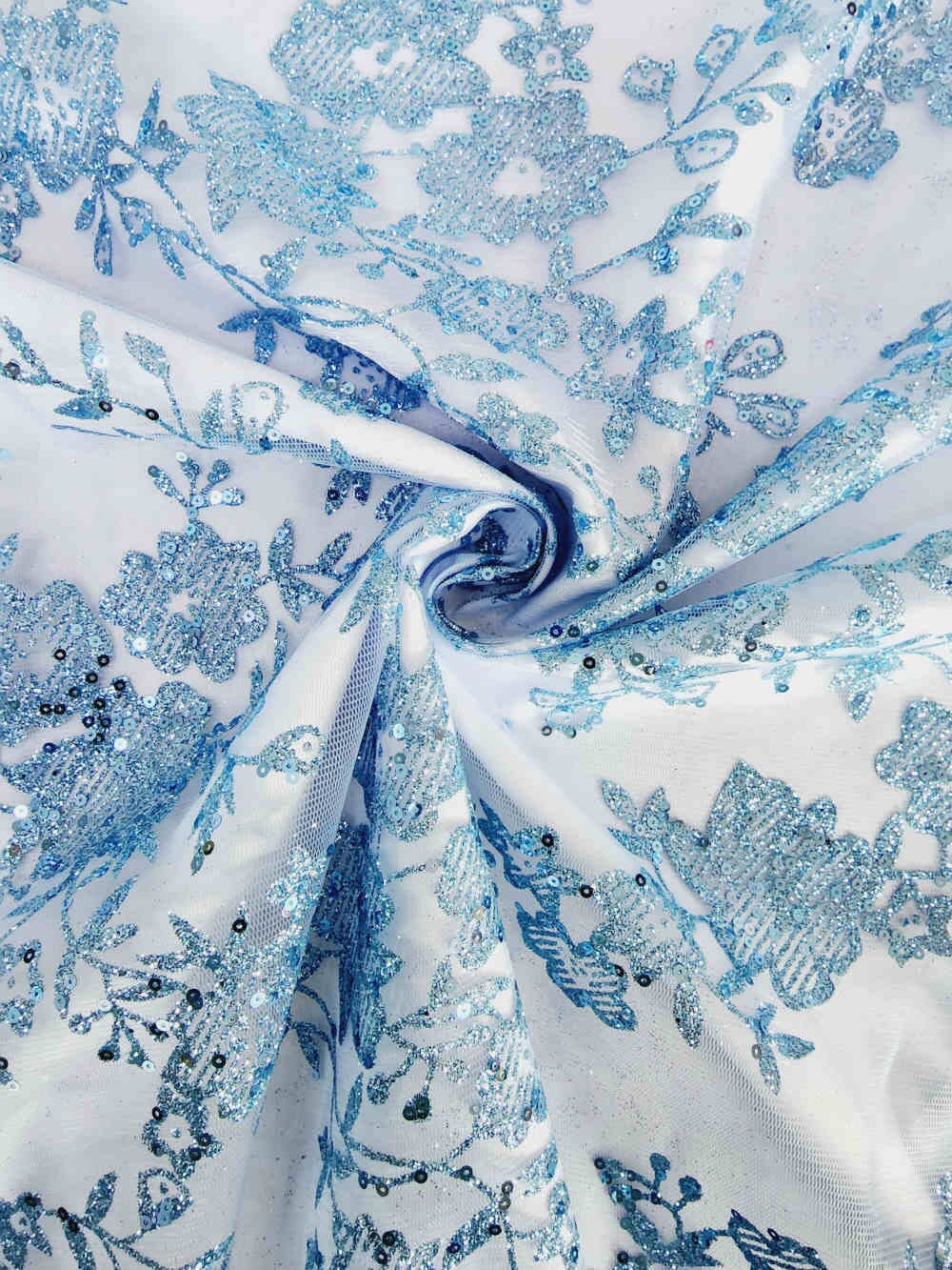 Flower Sugar Metallic Tulle – Sky Blue | Curtain Dream