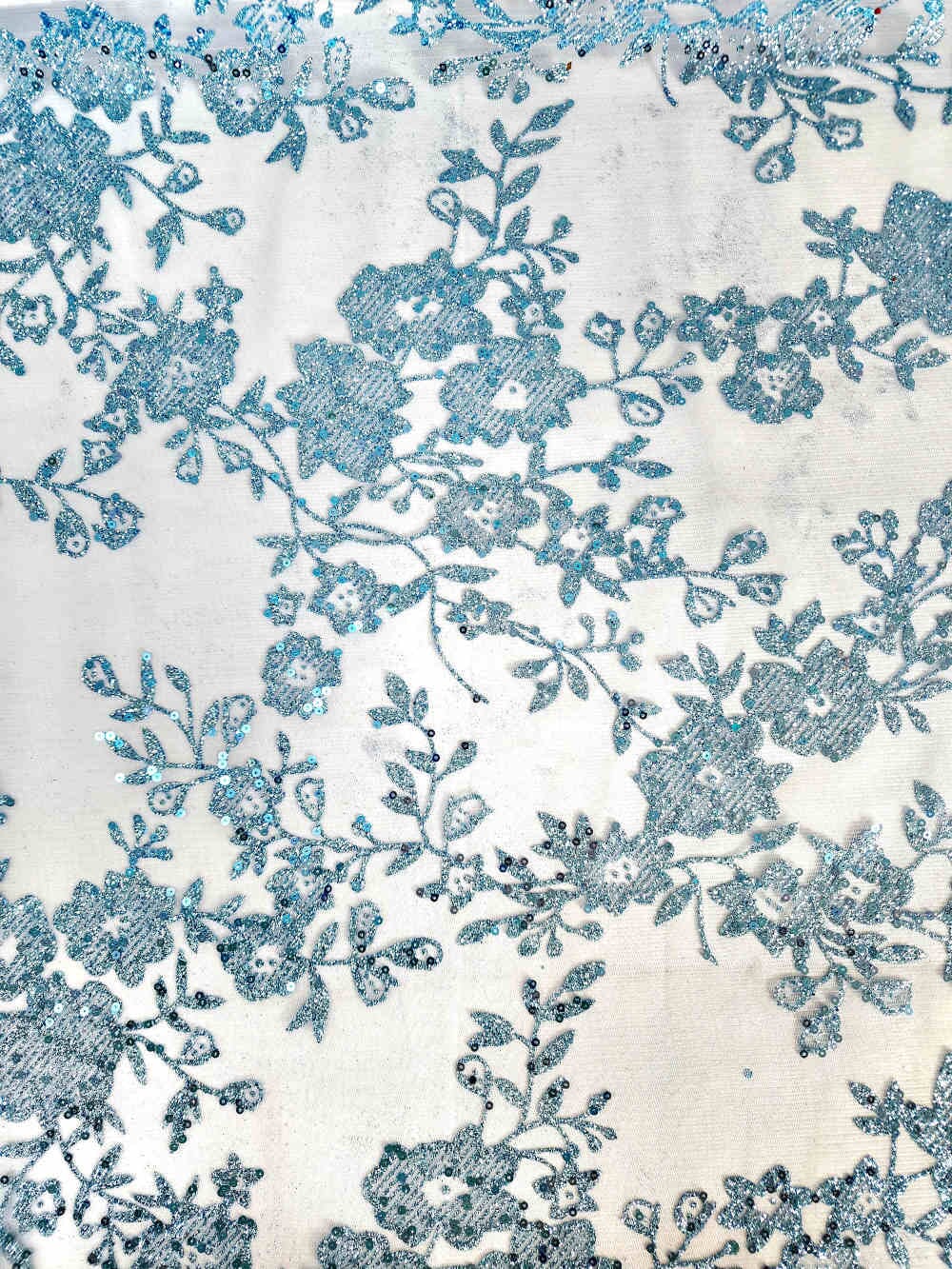 Flower Sugar Metallic Tulle – Sky Blue | Curtain Dream