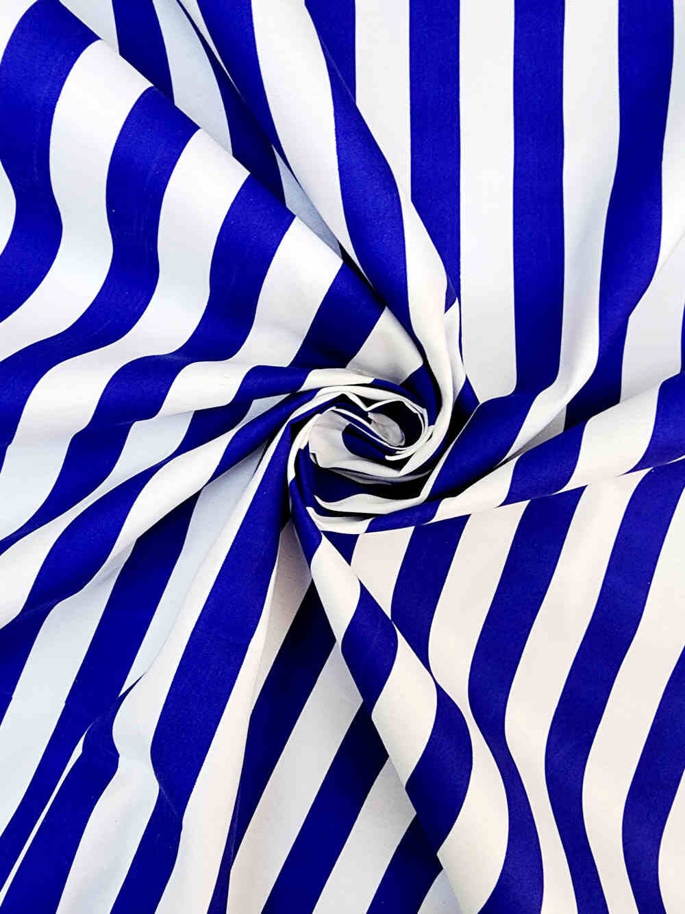 Printed Poly Cotton – Royal Blue – Stripes | Curtain Dream