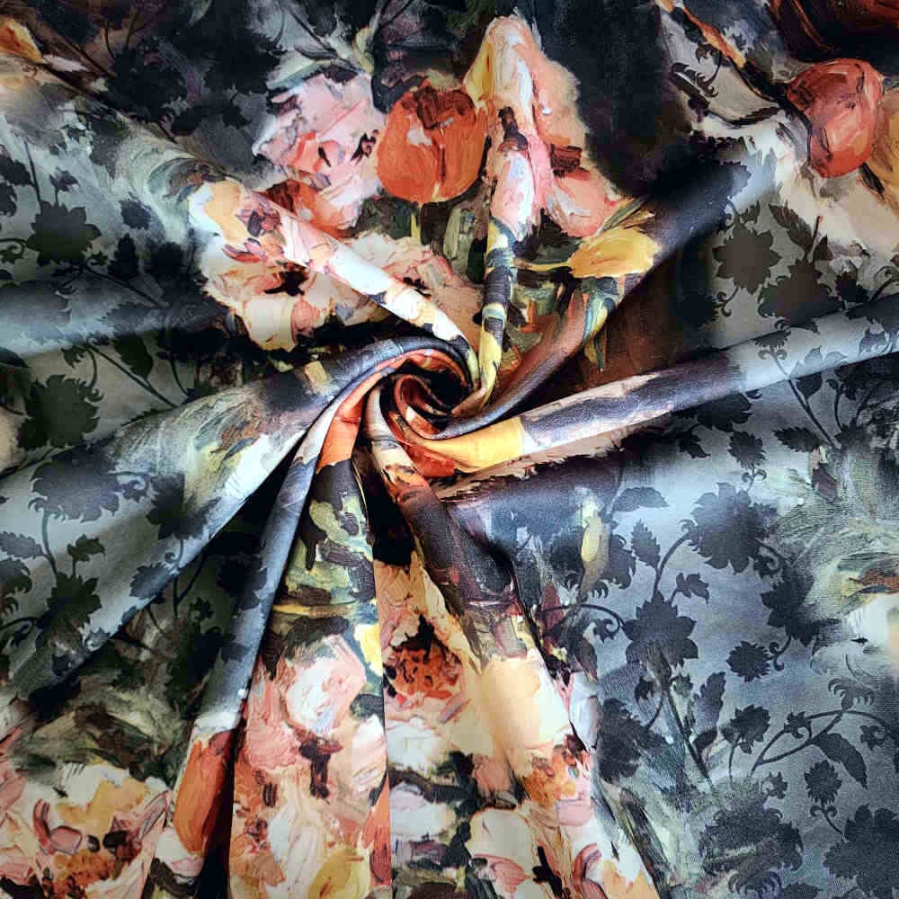 Printed Scuba – Floral – Orange | Curtain Dream