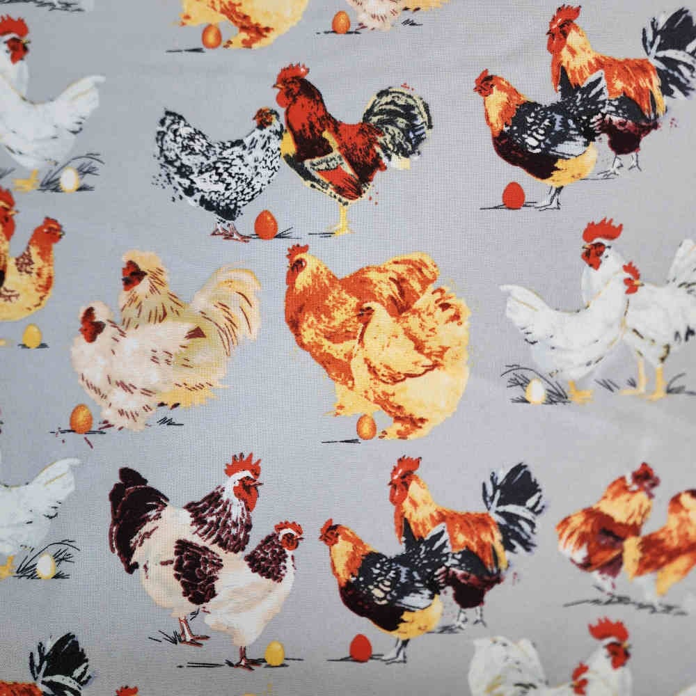Printed Mini-Matt – Grey – Chickens | Curtain Dream
