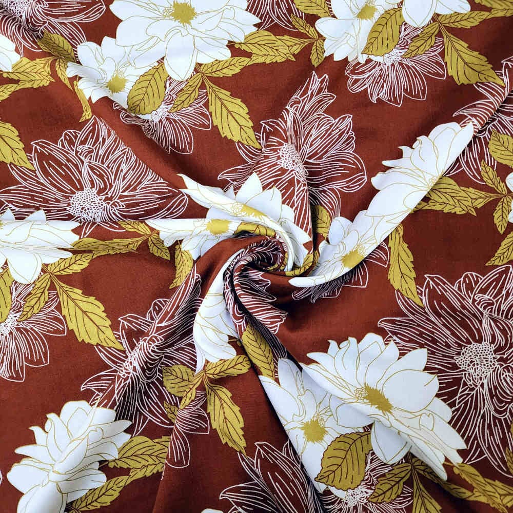Rayon Challis – Floral – Brown | Curtain Dream