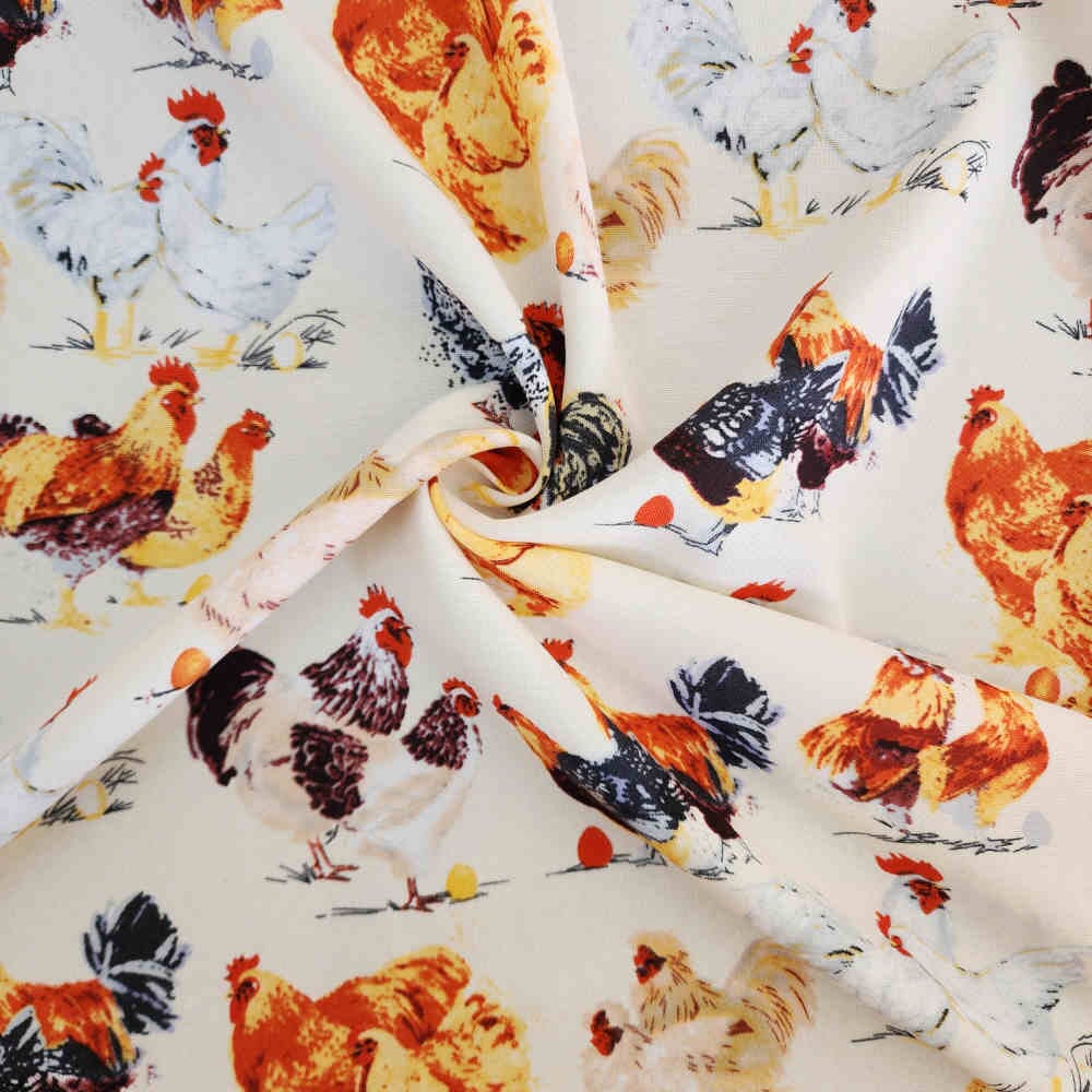 Printed Mini-Matt – Cream – Chickens | Curtain Dream