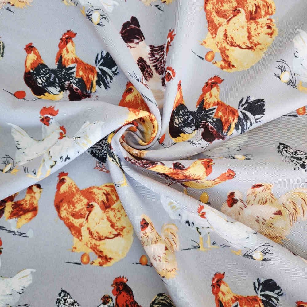 Printed Mini-Matt – Grey – Chickens | Curtain Dream