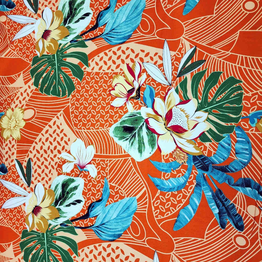 Rayon Challis – Floral – Orange | Curtain Dream
