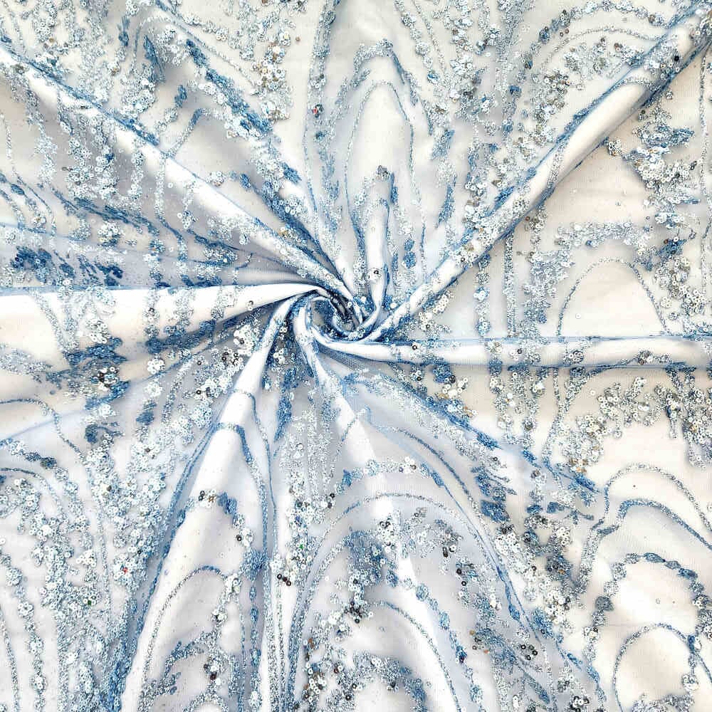 Sprays Sugar Metallic Tulle – Sky Blue | Curtain Dream