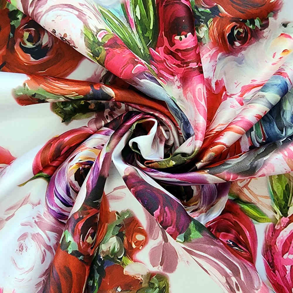 Digital Printed Duchess Satin – Floral- Red | Curtain Dream