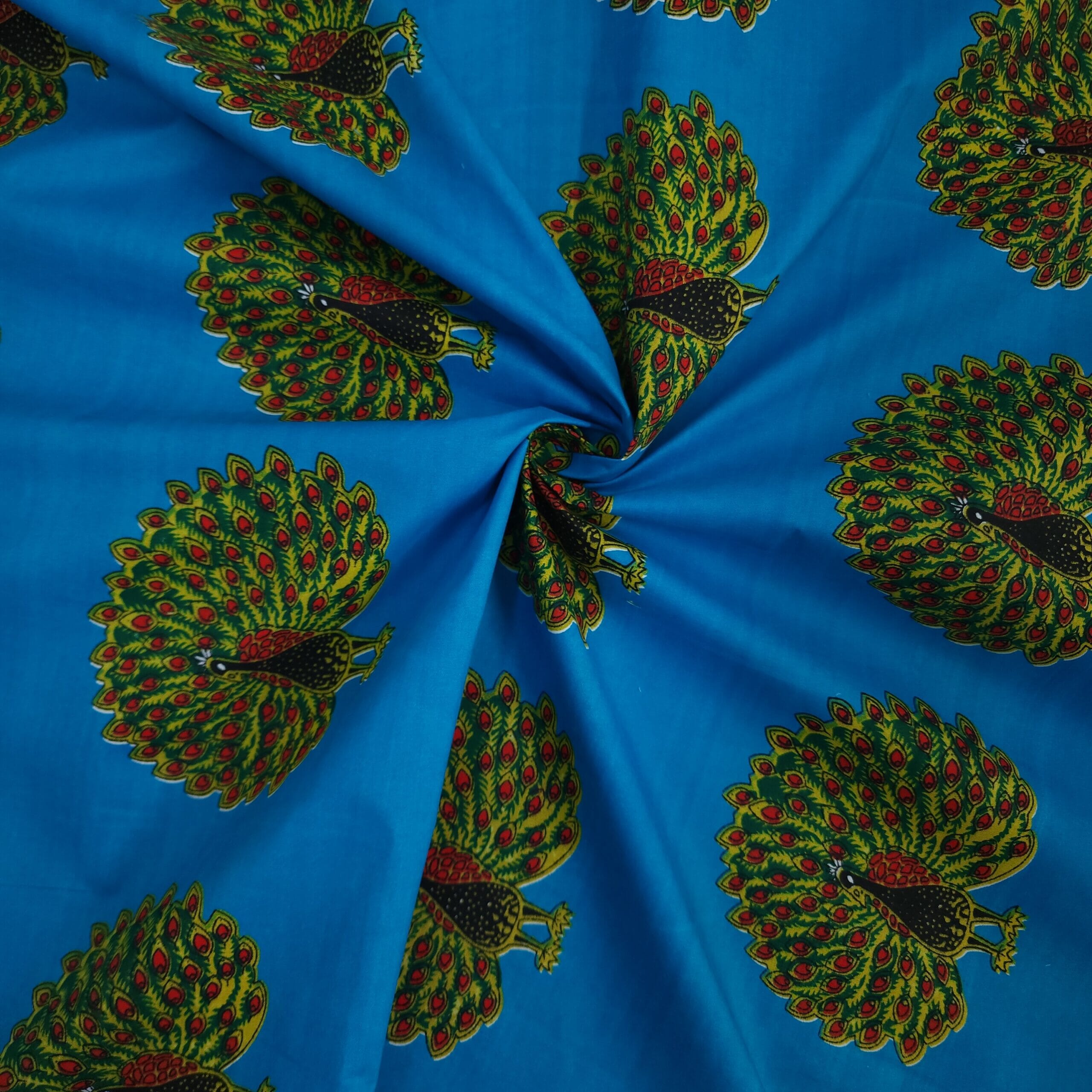 Printed Poly Cotton – Turquoise – Peacock | Curtain Dream