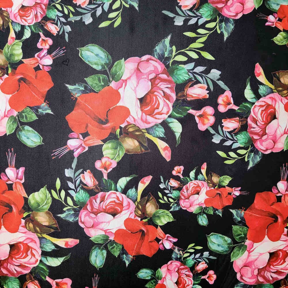 Printed Power Mesh – Floral – Black | Curtain Dream