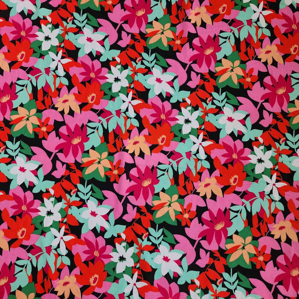 Rayon Challis – Floral – Black | Curtain Dream