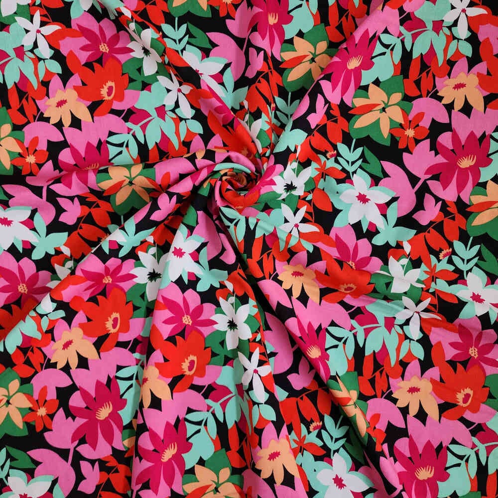 Rayon Challis – Floral – Black | Curtain Dream