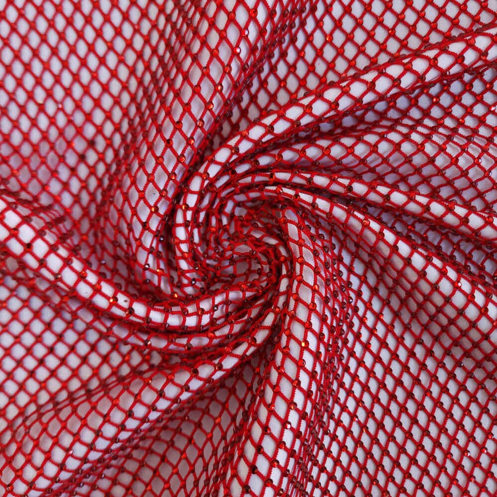 Rhinestone Mesh – Red | Curtain Dream