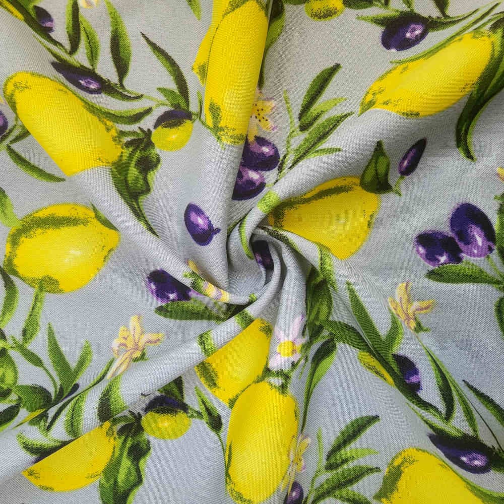 Printed Mini-Matt – Lemons & Olives – Grey | Curtain Dream