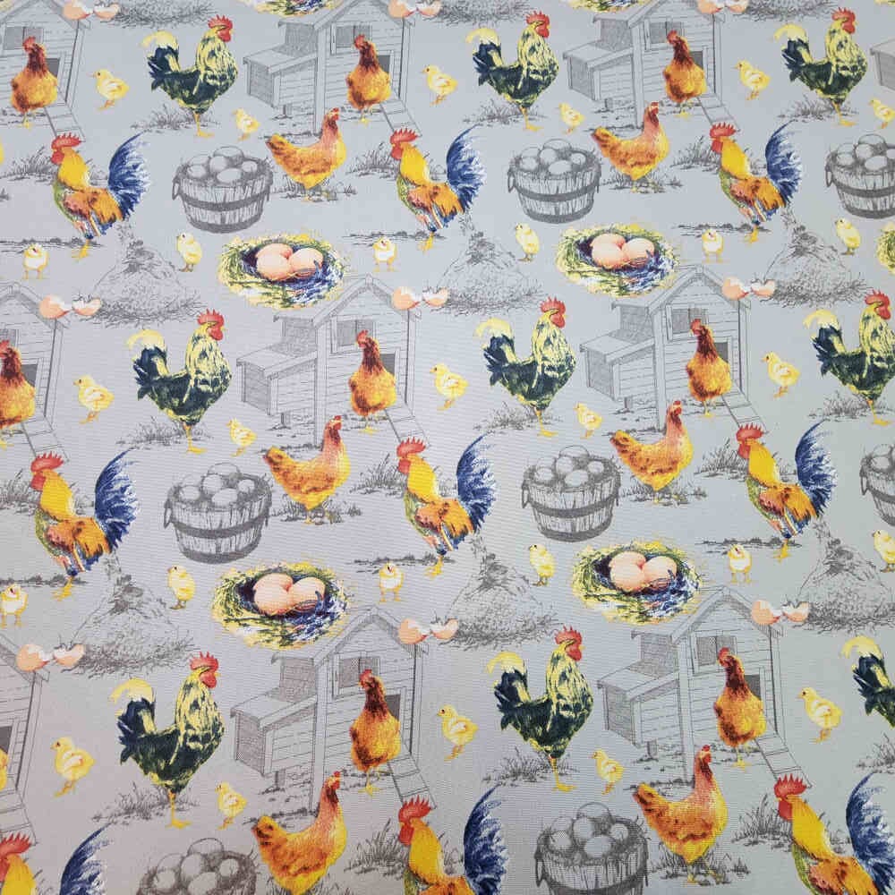 Printed Mini-Matt – Chickens – Light Grey | Curtain Dream