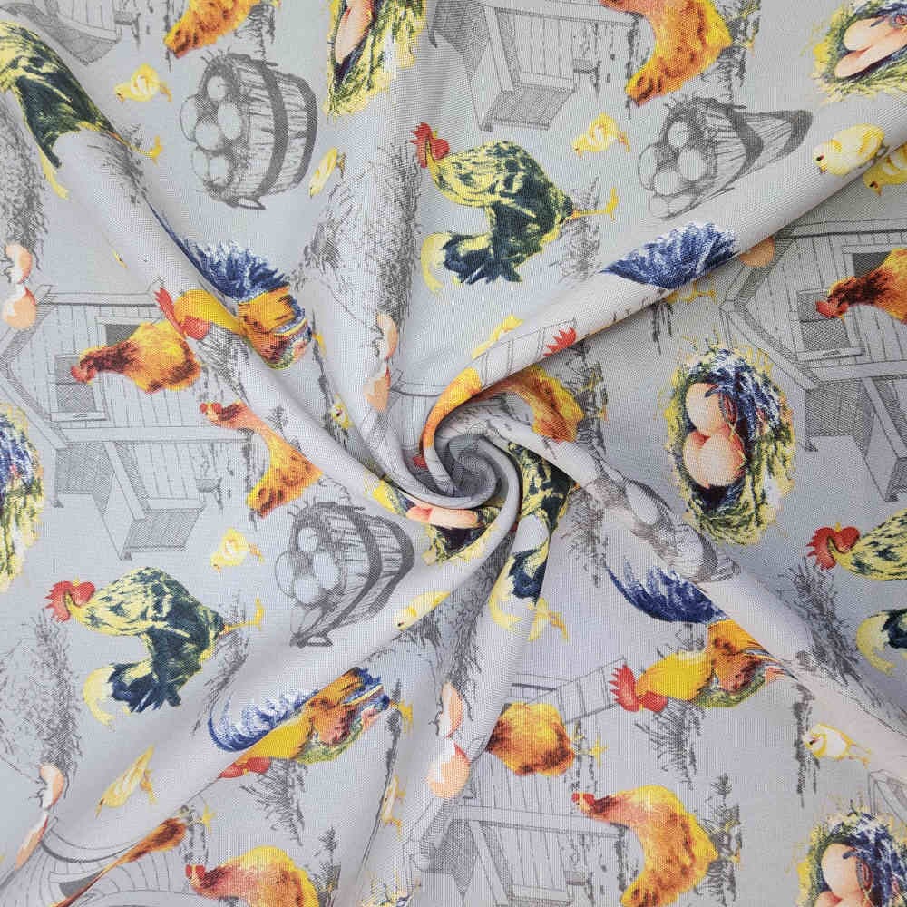 Printed Mini-Matt – Chickens – Light Grey | Curtain Dream