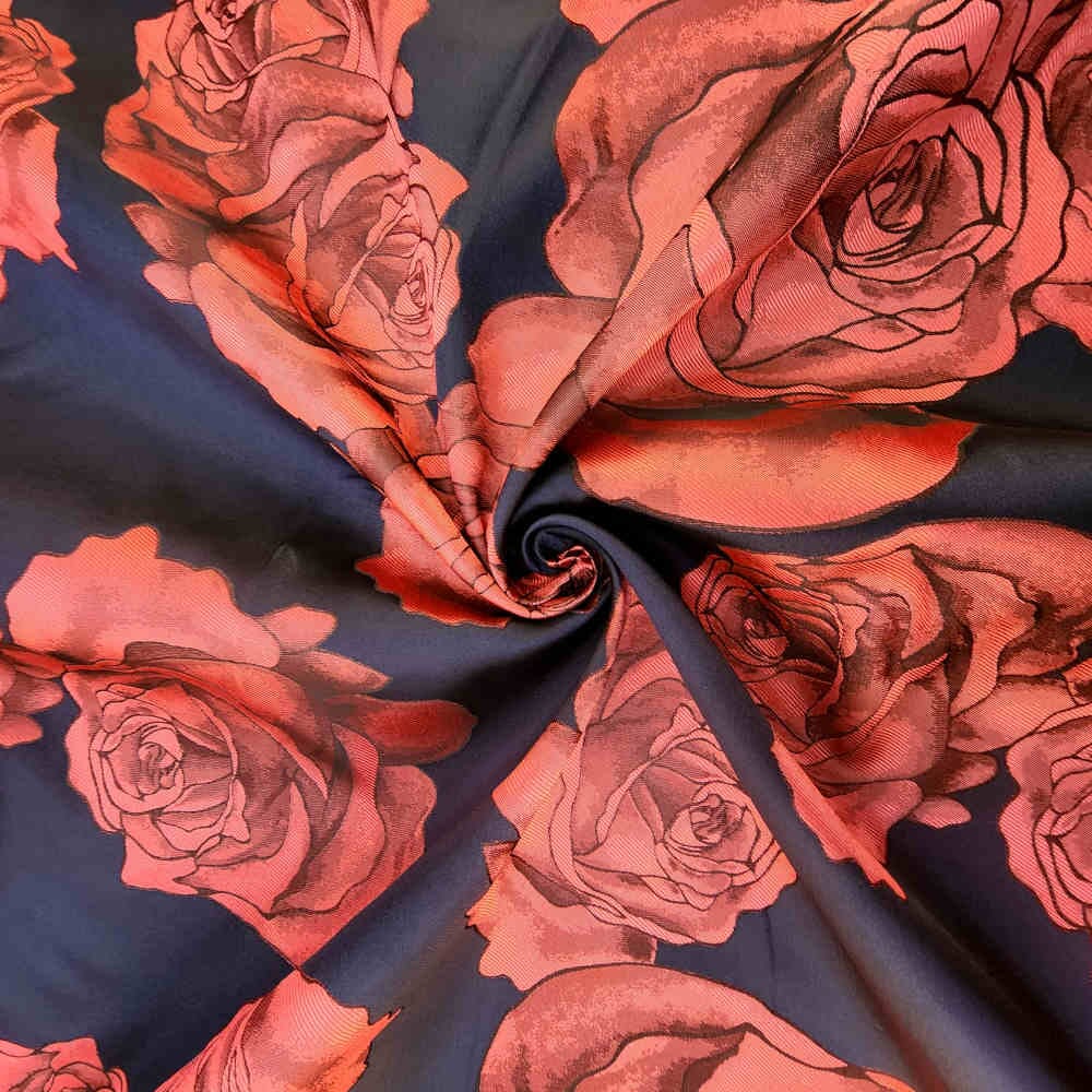 Brocade Boston – Roses – Navy Blue | Curtain Dream