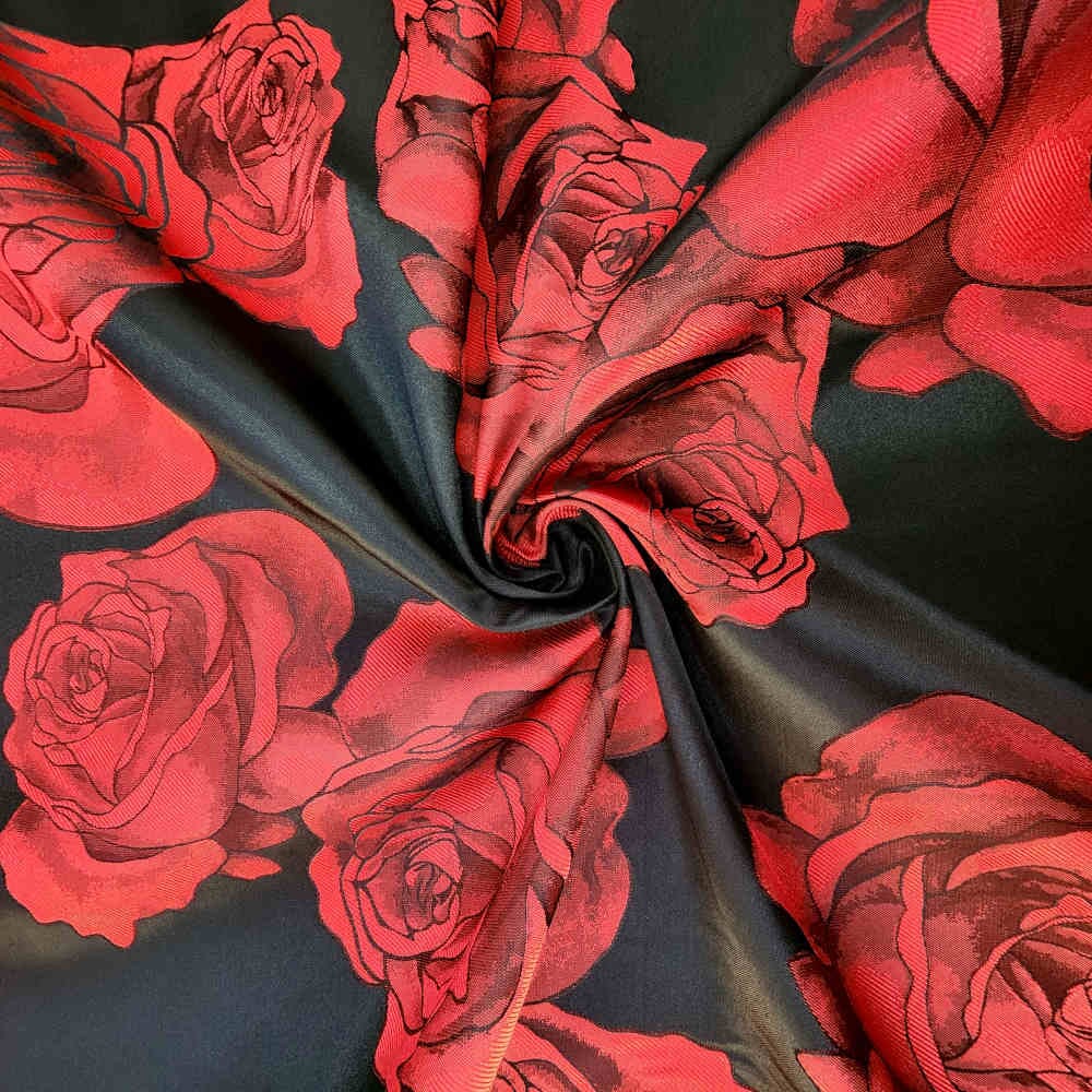 Brocade Boston – Roses – Red | Curtain Dream