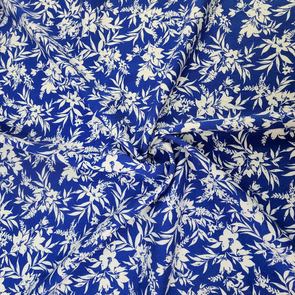 Rayon Challis – Floral – Royal Blue | Curtain Dream