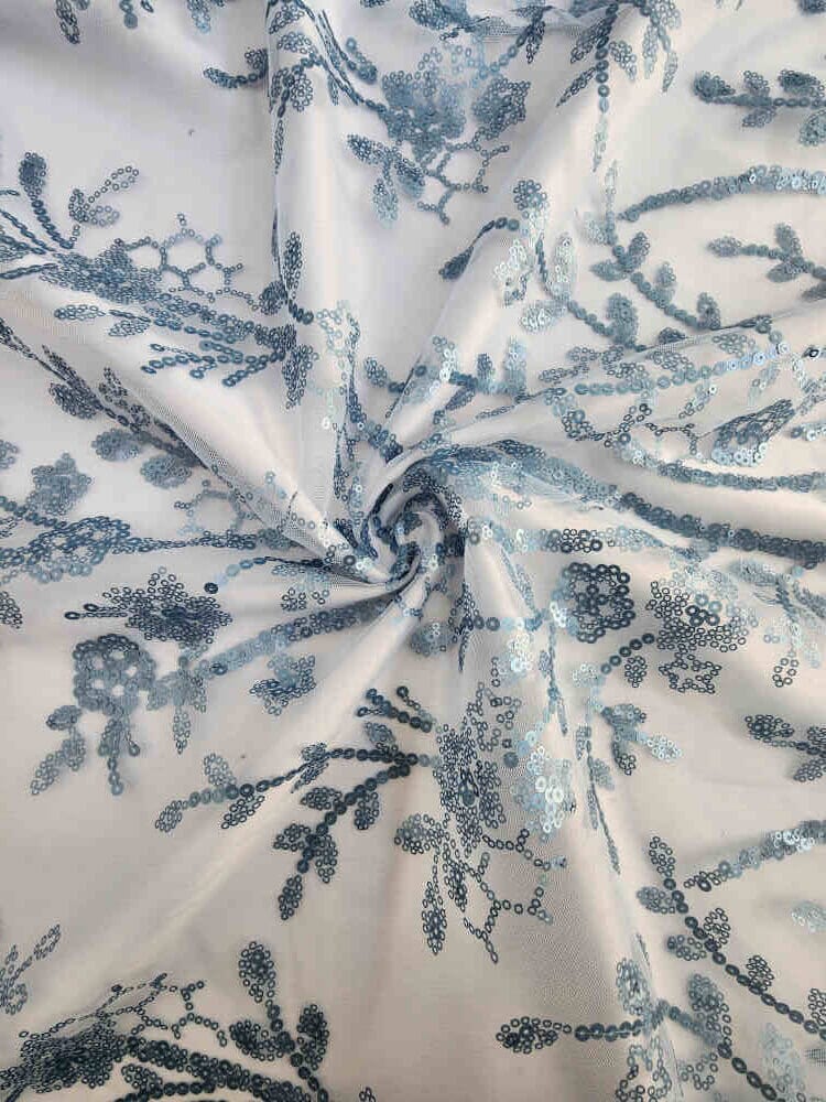Orchid Embroidered Tulle – Powder Blue | Curtain Dream