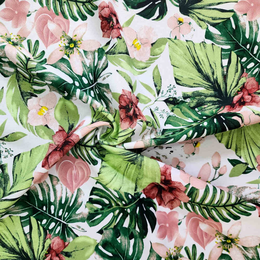 Printed Mini Matt – Tropical Leaves – White | Curtain Dream