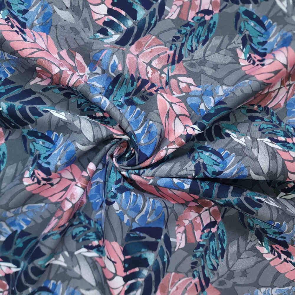 Printed Mini-Matt – Leaves – Grey | Curtain Dream