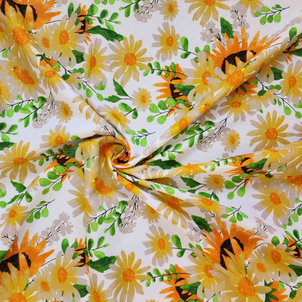 Printed Mini-Matt – Sunflower & Daisy – White | Curtain Dream