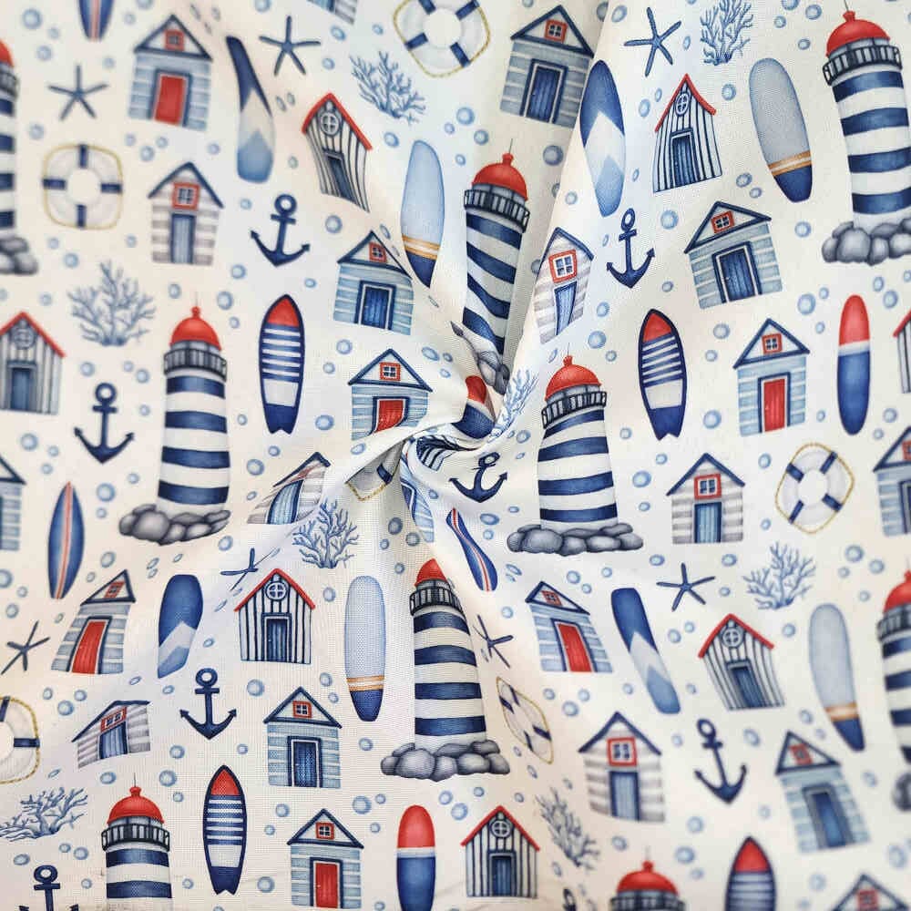 Printed Mini-Matt – Beach House – Blue | Curtain Dream