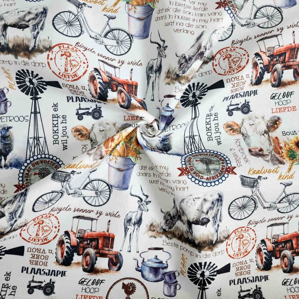 Printed Mini-Matt – Plaas Japie – White | Curtain Dream