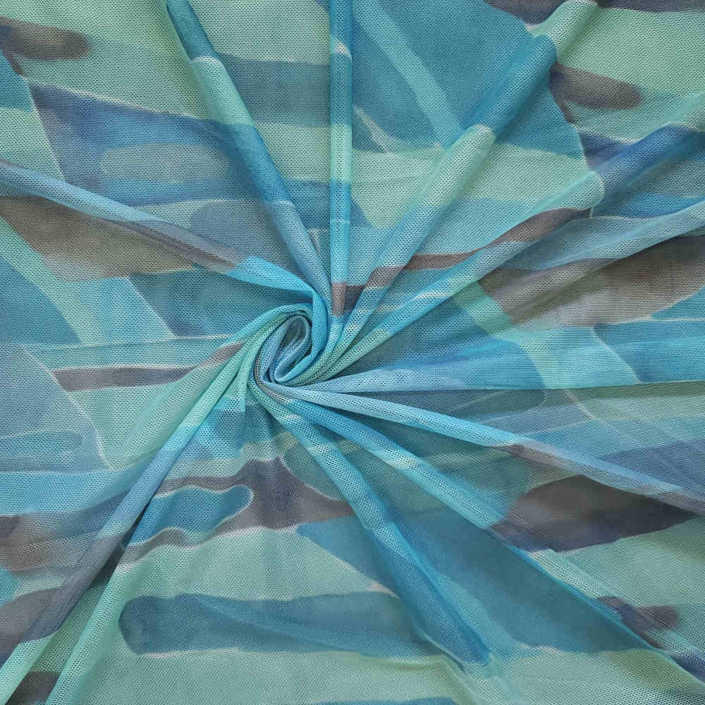 Printed Power Mesh – Abstract – Aqua | Curtain Dream
