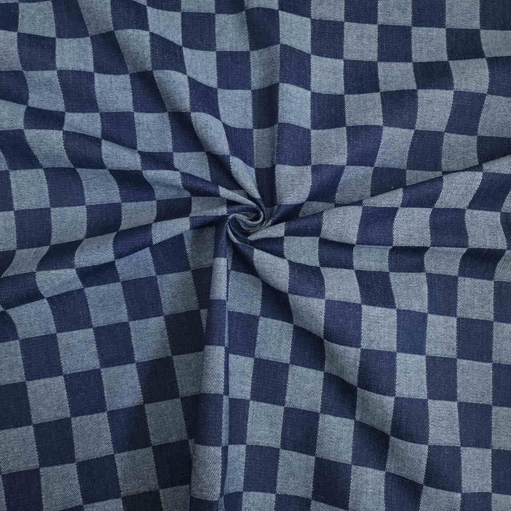 Denim Chess Blocks – Navy Blue | Curtain Dream
