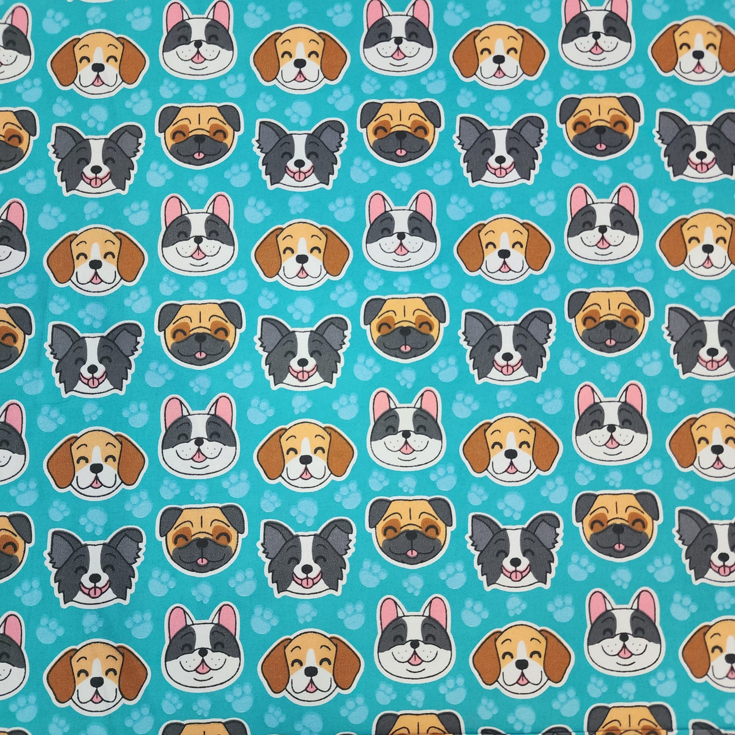 Printed Poly Cotton – Dogs – Aqua | Curtain Dream