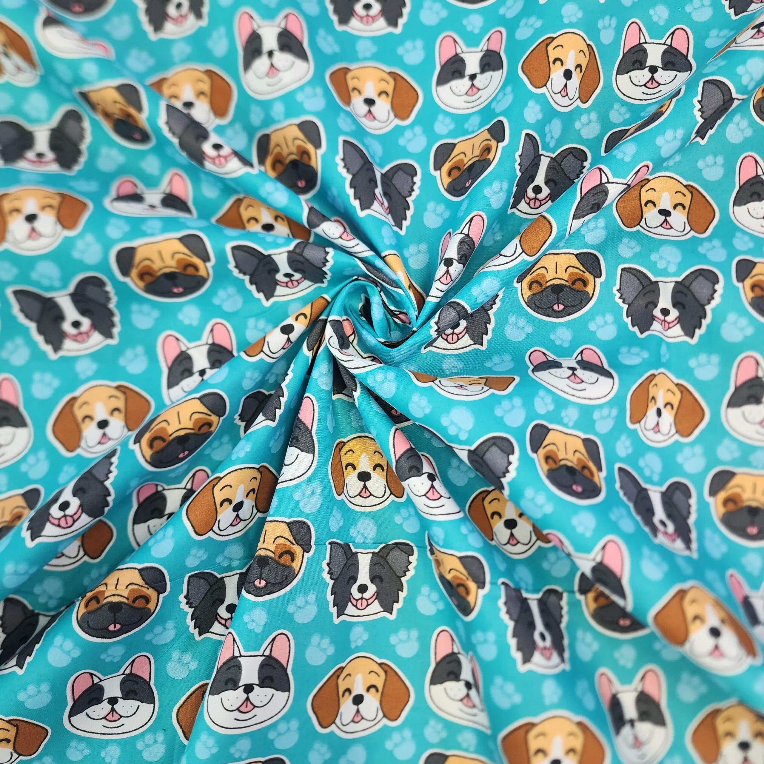 Printed Poly Cotton – Dogs – Aqua | Curtain Dream