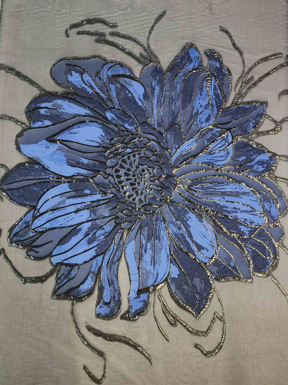 Brocade Large Flower – Navy Blue | Curtain Dream