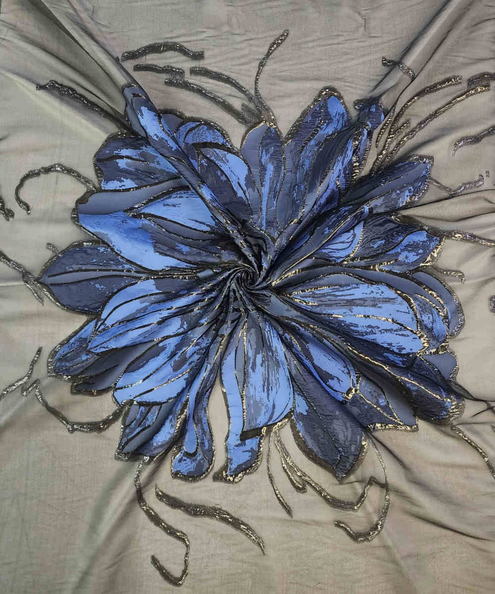 Brocade Large Flower – Navy Blue | Curtain Dream
